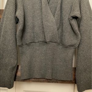 Sweaters | Os Custom Grey Ribbed Wrap Sweater With Plunging Neckline ...